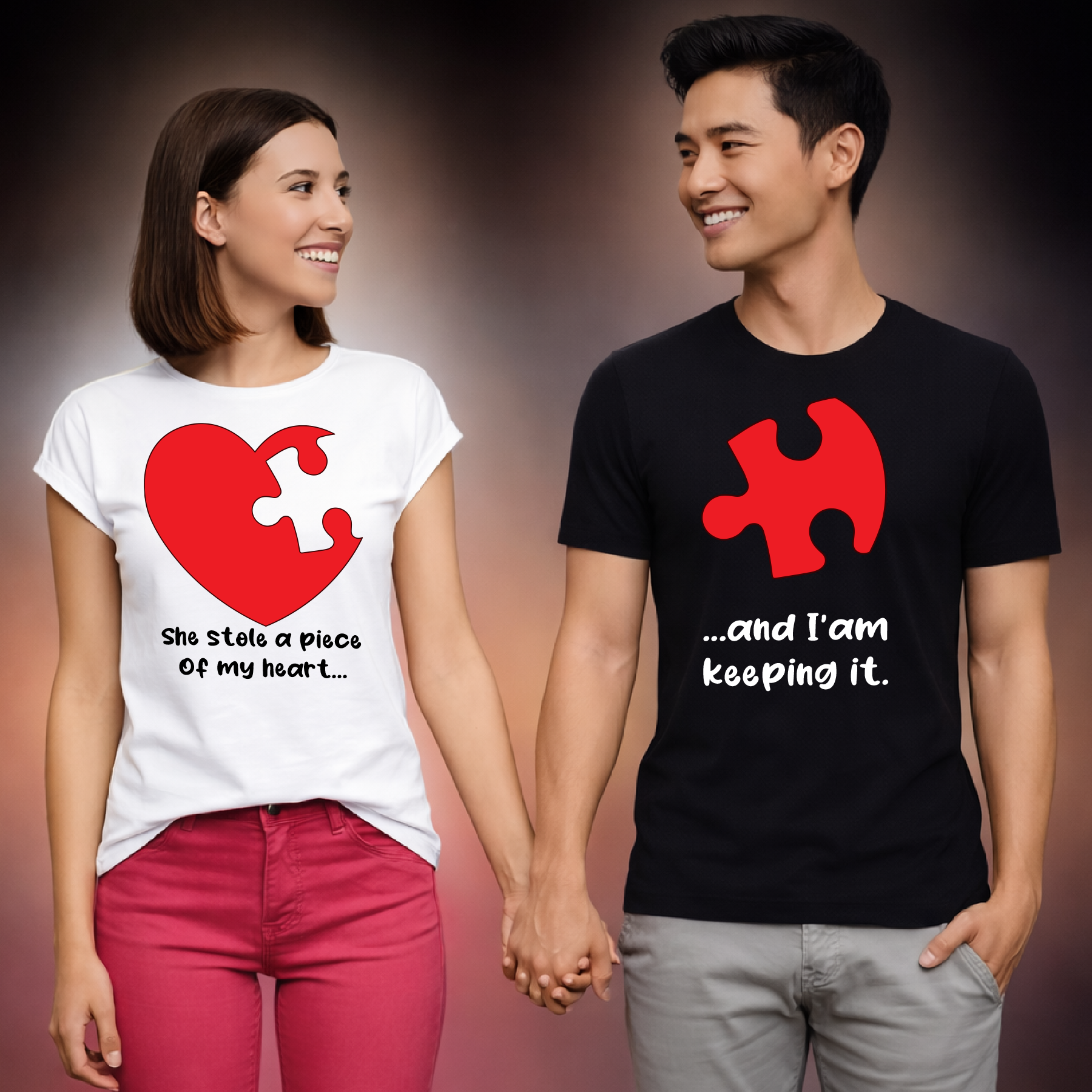 Puzzle Heart Valentine DTF Transfer, Couple Love Design Ready-to-Press ...